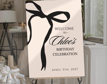 Elegant Bow Welcome Sign Template: Minimalist Party Decor (editable ...