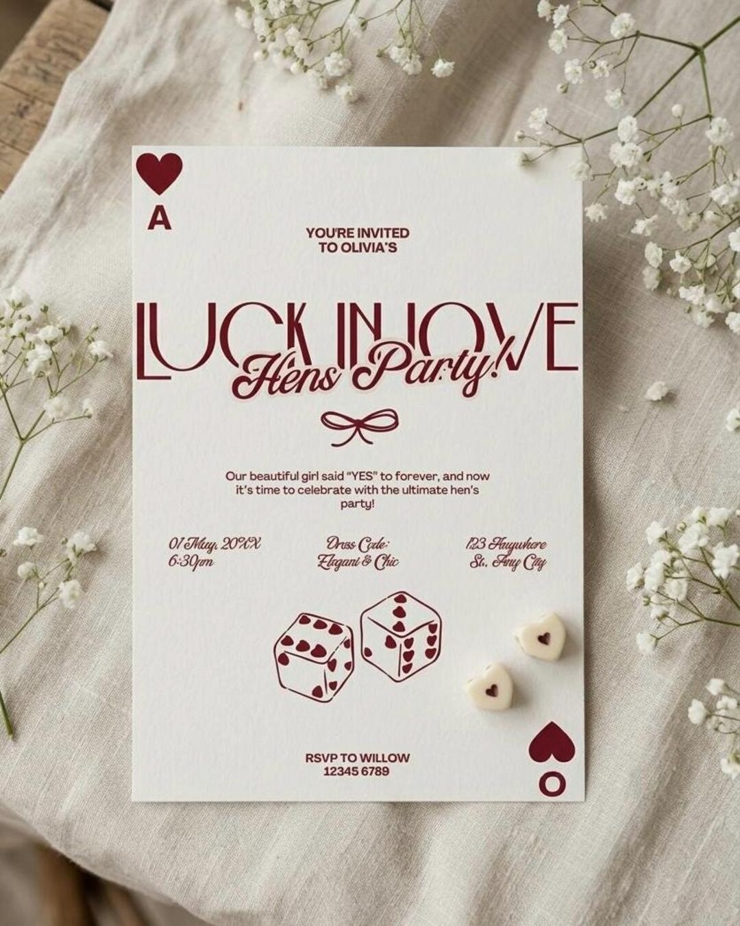 Vegas Bachelorette Invitation Template: Luck in Love Hens Party Poster ...