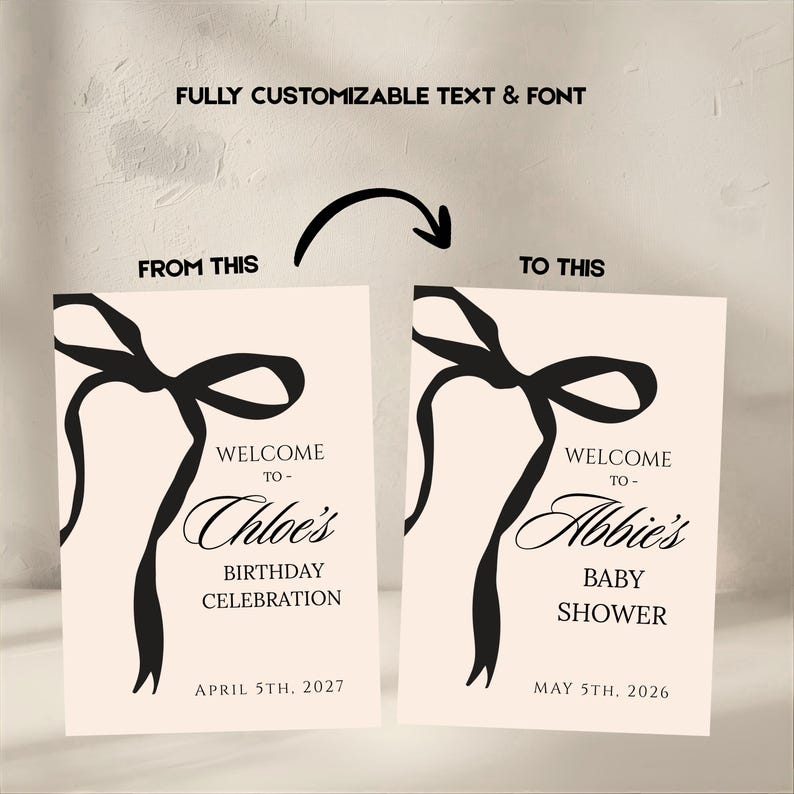 Elegant Bow Welcome Sign Template: Minimalist Party Decor (editable ...