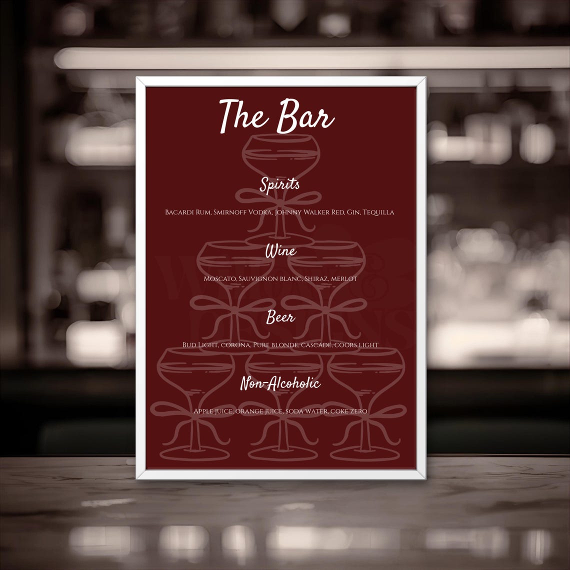 Burgundy 21st Birthday Bar Menu Template: Elegant Printable Sign ...