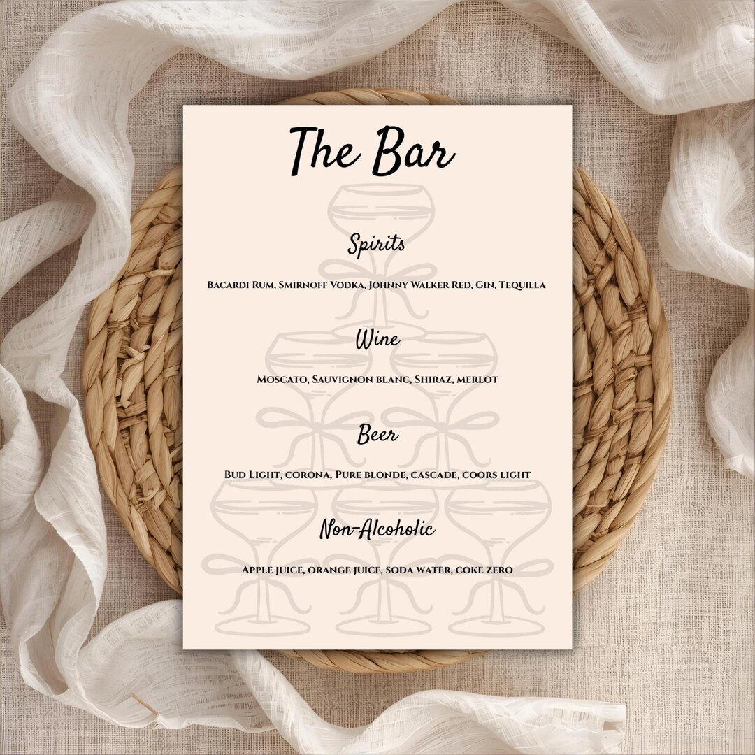 Elegant 21st Birthday Bar Menu Template Open Bar Printable Sign Old ...