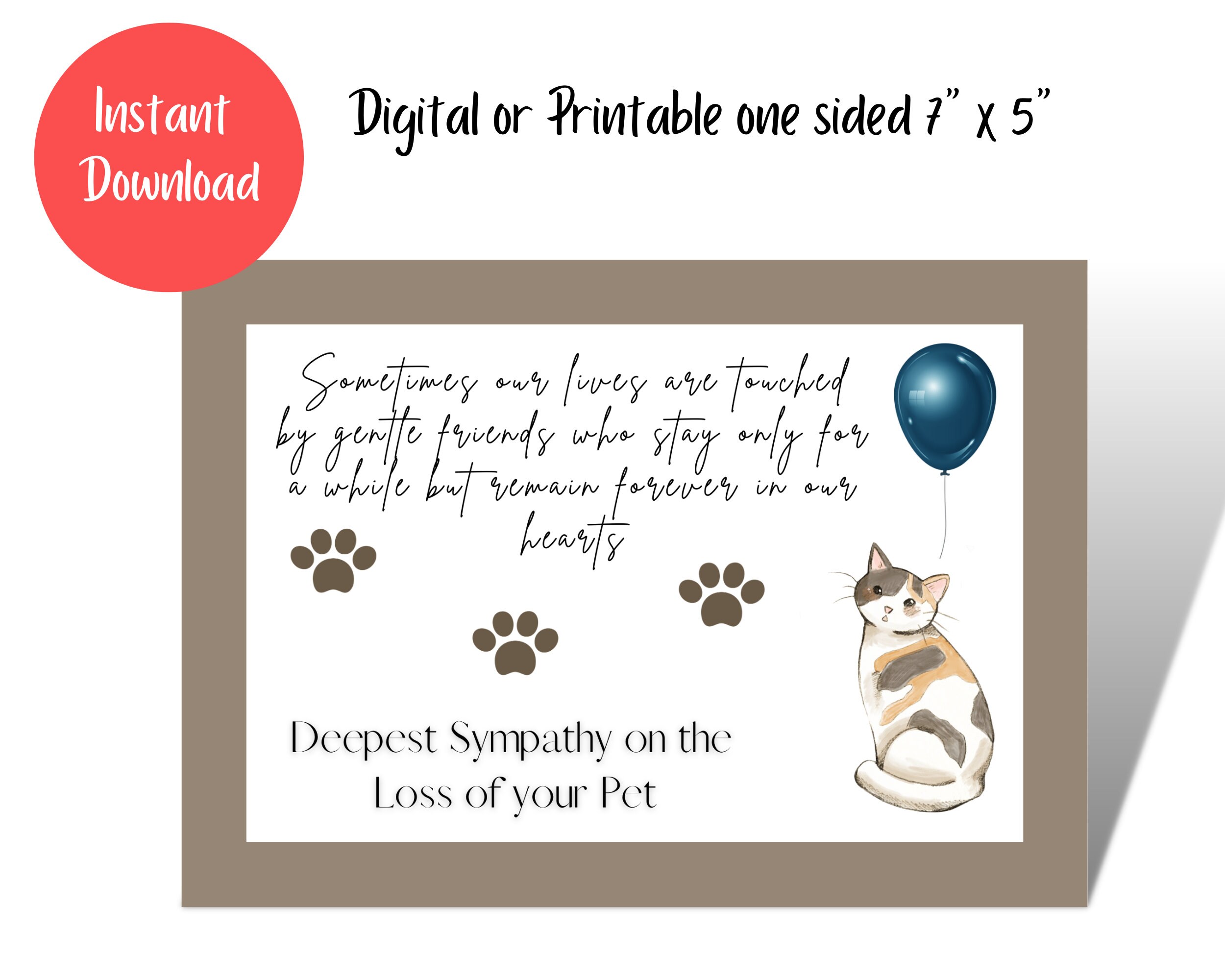 Printable Digital Sympathy Card for a Cat, Loss of a Cat, Condolences ...