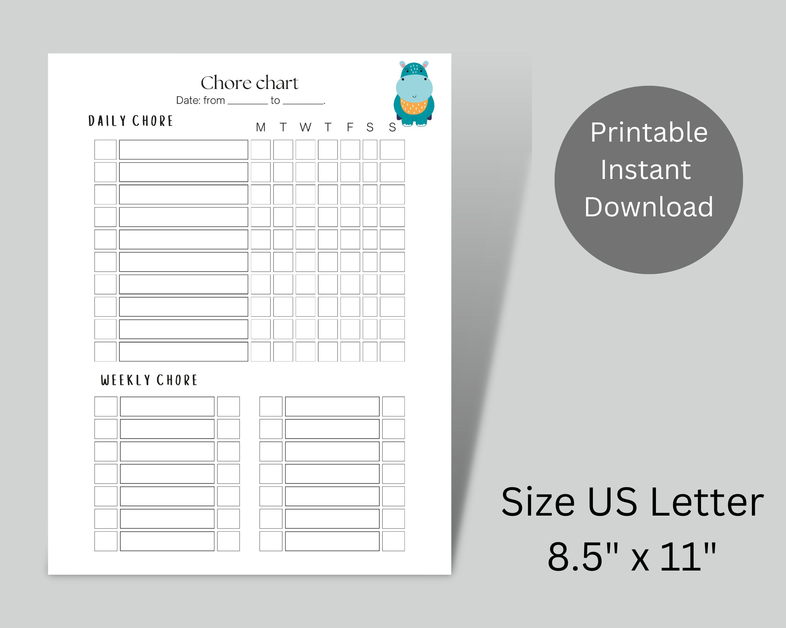 Printable Daily/weekly Chore Chart for Kids, 5 Pages, Illustrated, Help ...