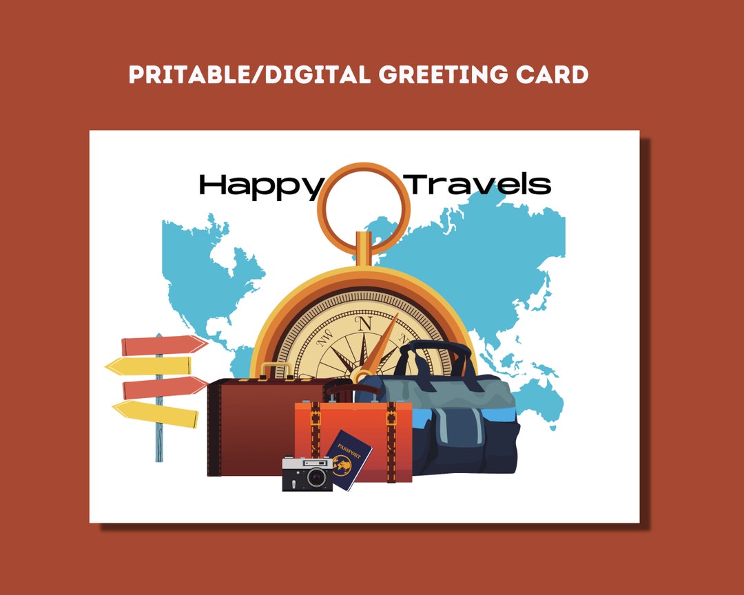 Printable Greeting Card, Happy Travels, Two Sided With Text Inside, or ...