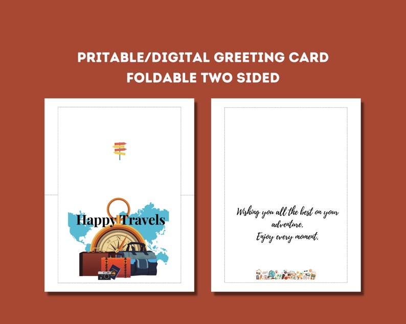 Printable Greeting Card, Happy Travels, Two Sided With Text Inside, or ...