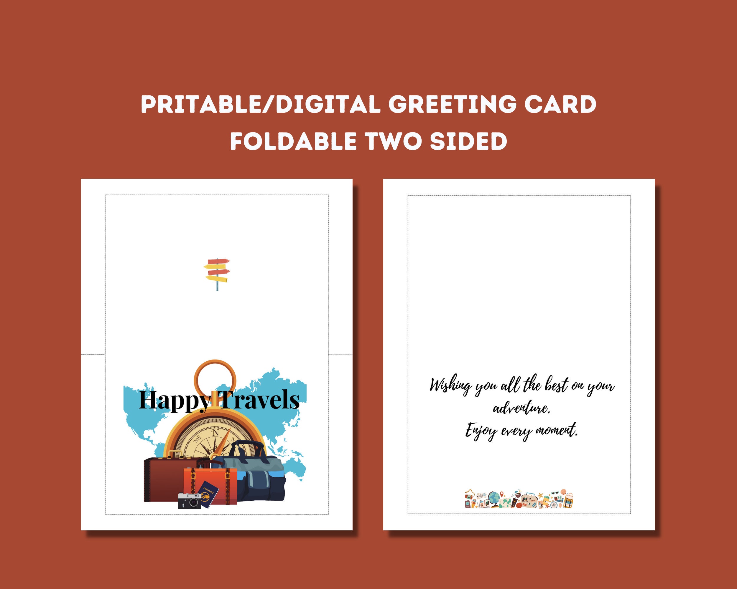 Printable Greeting Card, Happy Travels, Two Sided With Text Inside, or ...