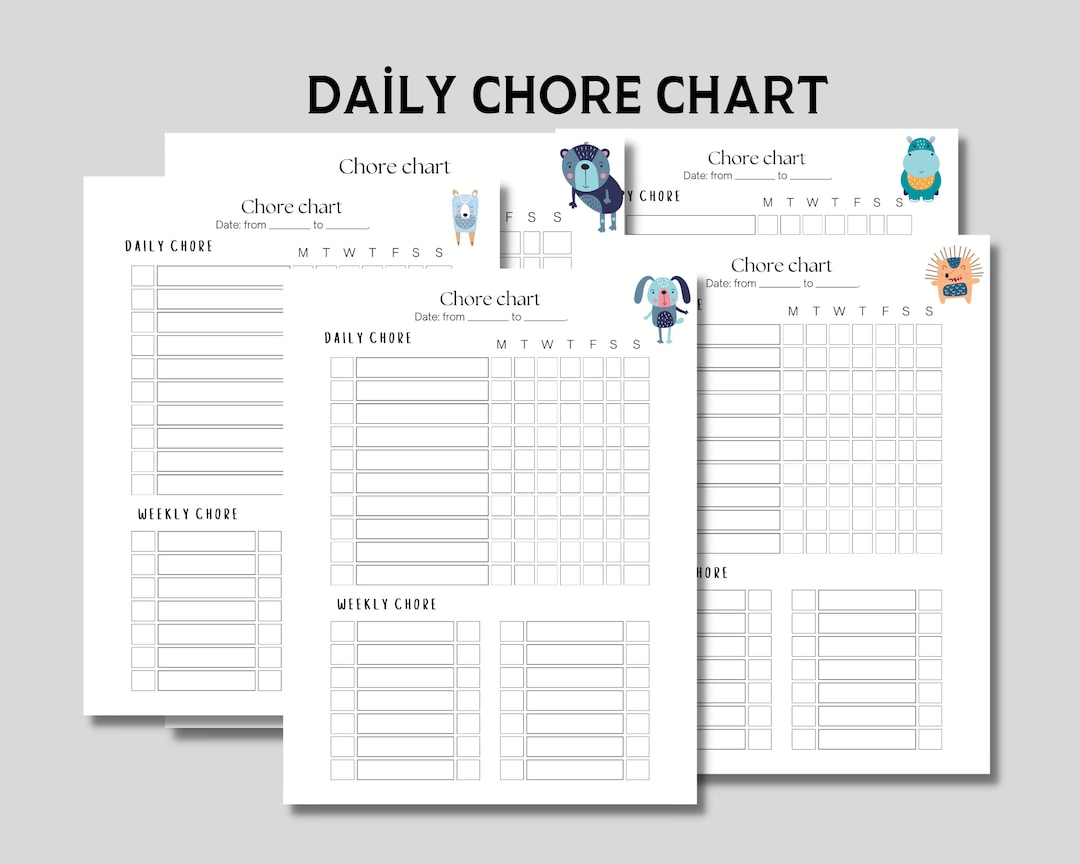 Printable Daily/weekly Chore Chart for Kids, 5 Pages, Illustrated, Help ...