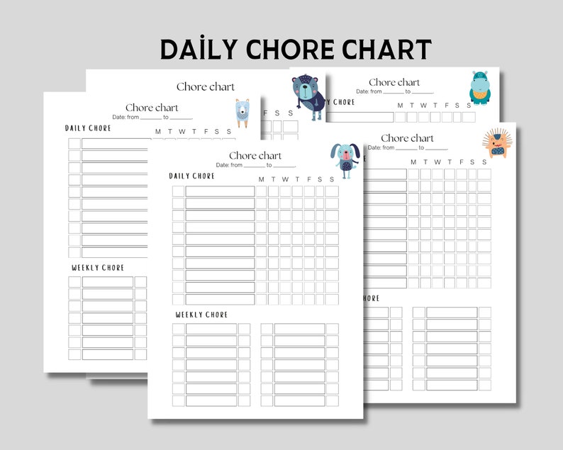 Printable Daily/weekly Chore Chart for Kids, 5 Pages, Illustrated, Help ...