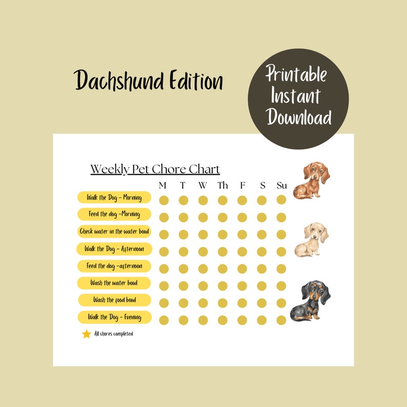 Weekly Chore Chart for a New Puppy, Printable, Editable, Help Kids Take ...