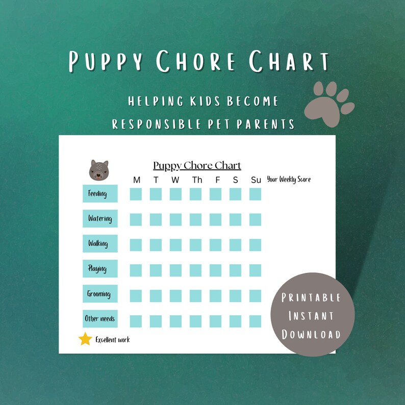 Weekly Chore Chart for a New Puppy, Printable, Instant Download, Help ...