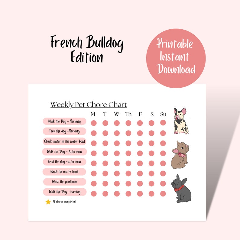 Weekly Chore Chart for a New Puppy, Printable, Editable, Help Kids Take ...