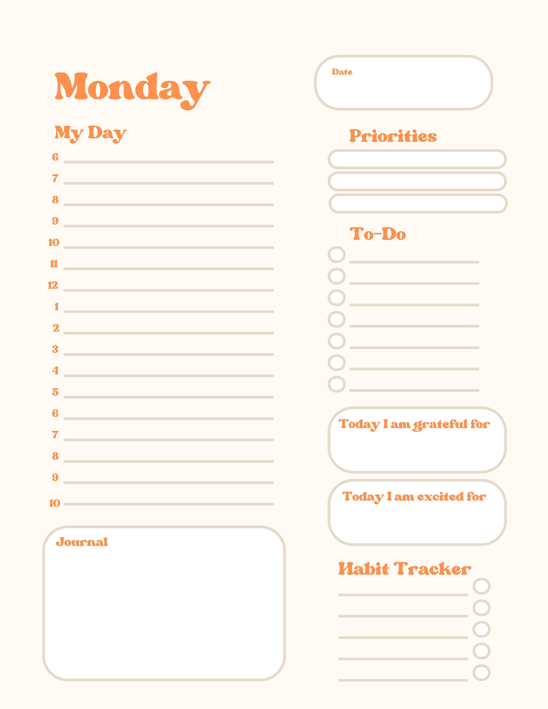 Printable Undated Daily Planner Pages Digital Download Creative Brain ...