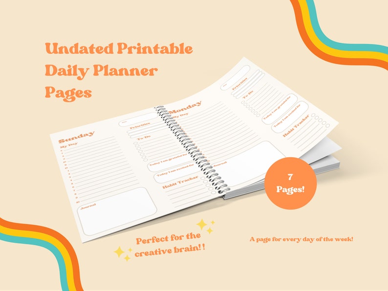 Printable Undated Daily Planner Pages Digital Download Creative Brain ...