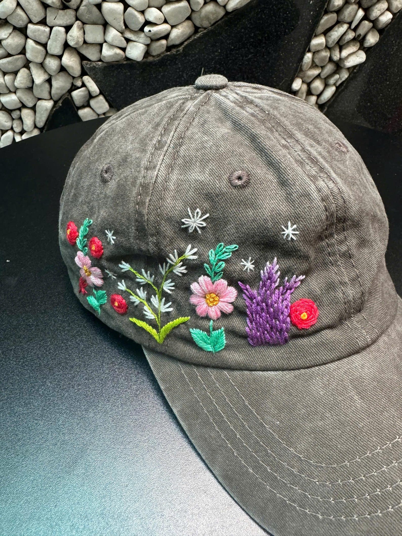 Hand Embroidery Flower Colorful Hat, Wildflowers Embroidered Hat ...