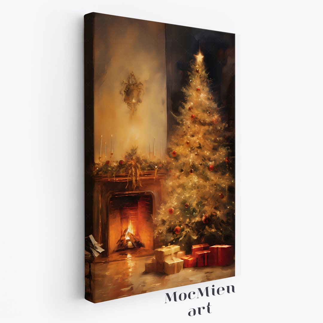 Hideaway Canvas, Poster Vintage Christmas Tree Canvas Poster Oil ...
