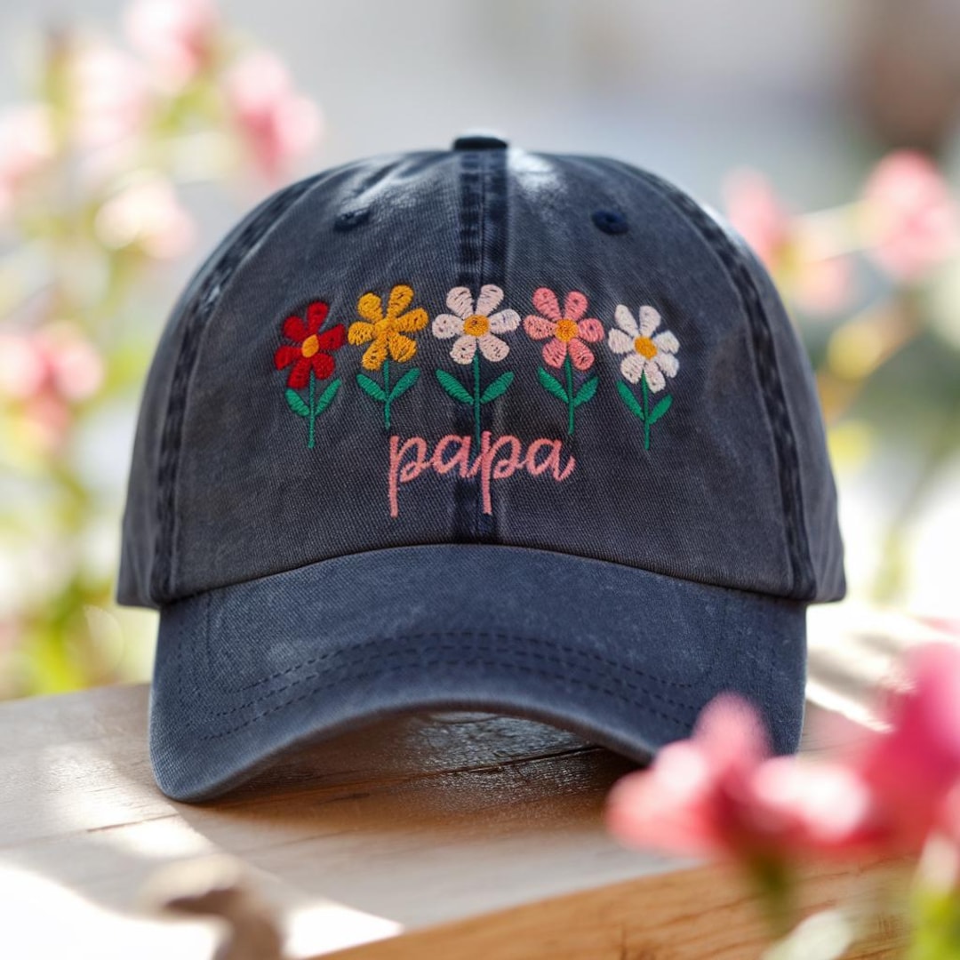 Custom Floral Papa Embroidered Baseball Hat Dad Embroidery Grandpa Papa ...