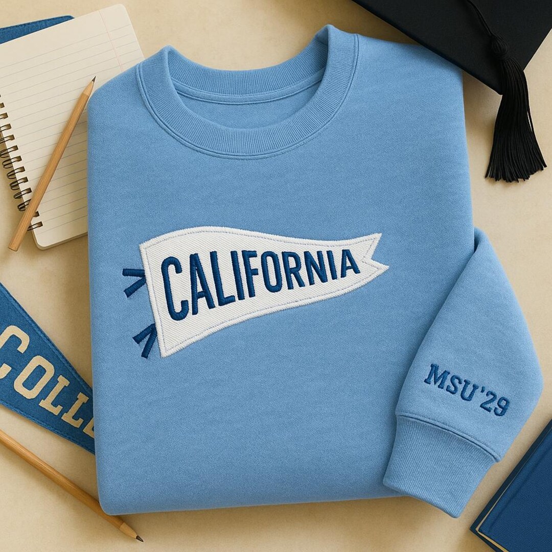 Embroidered Pennant Sweatshirt With Team Name - Custom Embroidered ...