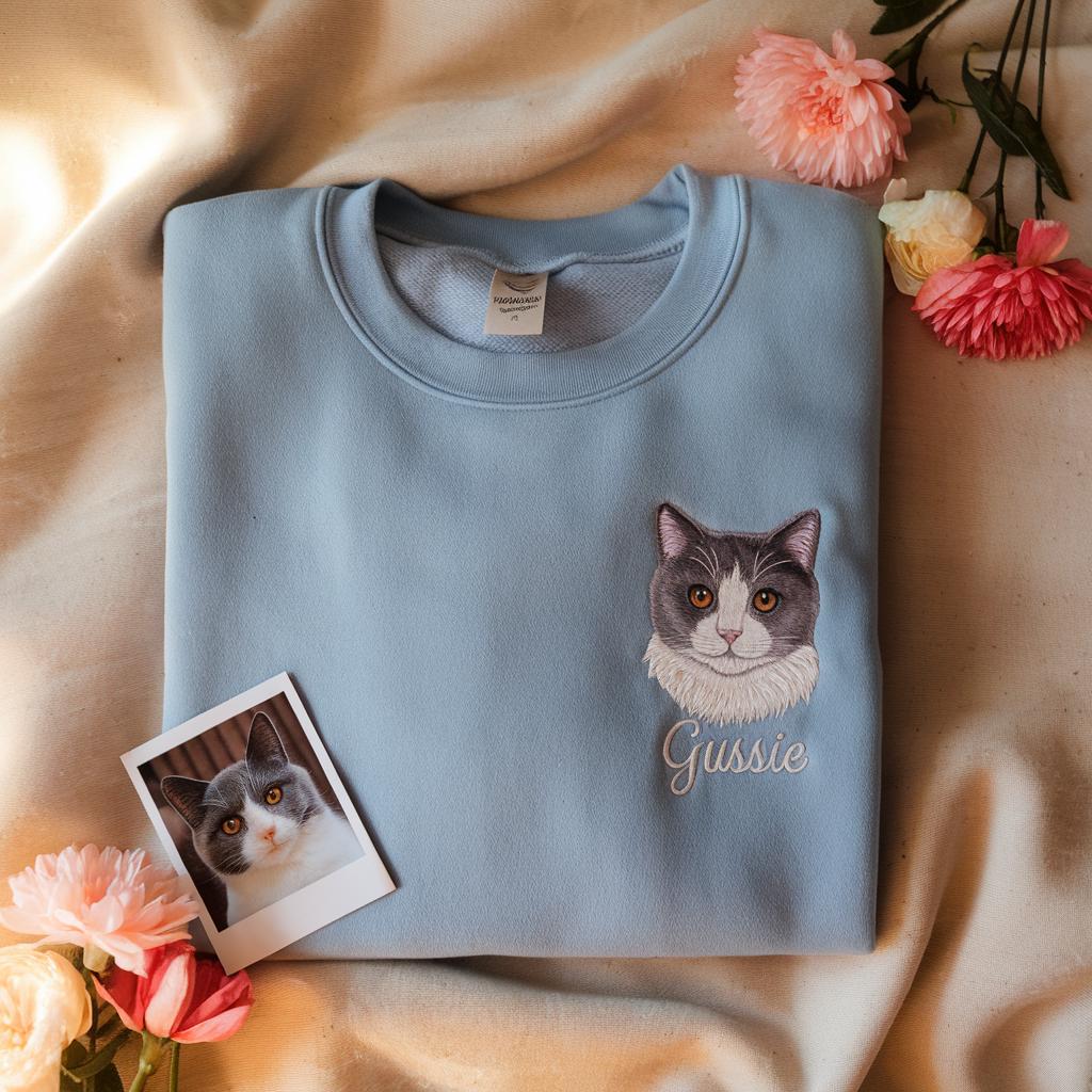 Custom Pet Portrait Embroidered Sweatshirt, Personalized Dog or Cat ...