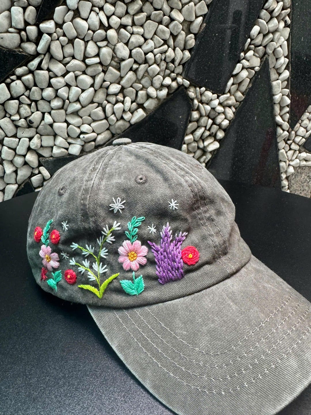 Hand Embroidery Flower Colorful Hat, Wildflowers Embroidered Hat ...