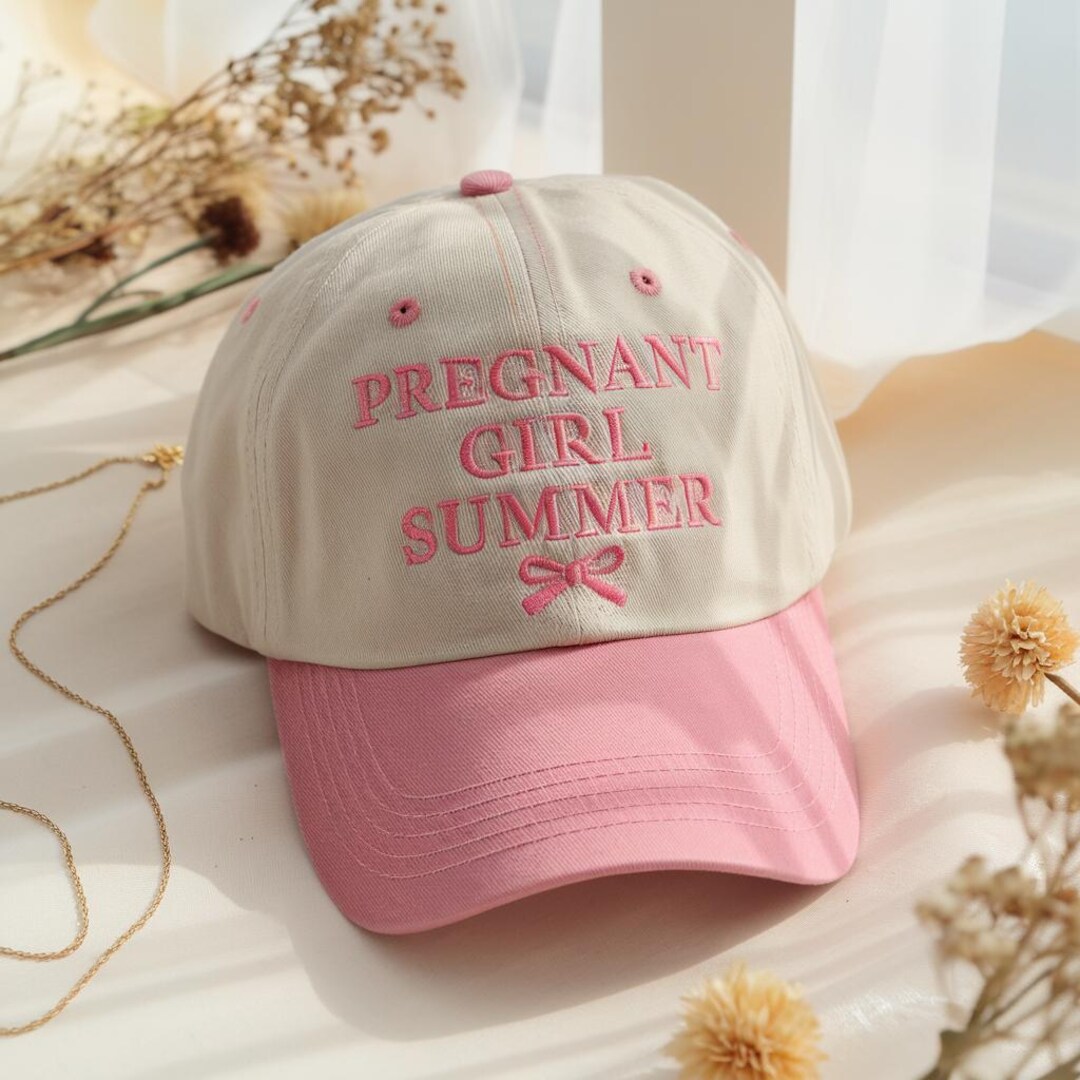 Embroidered Pregnant Girl Summer Hat, Beach Pregnancy Announcement Cap ...