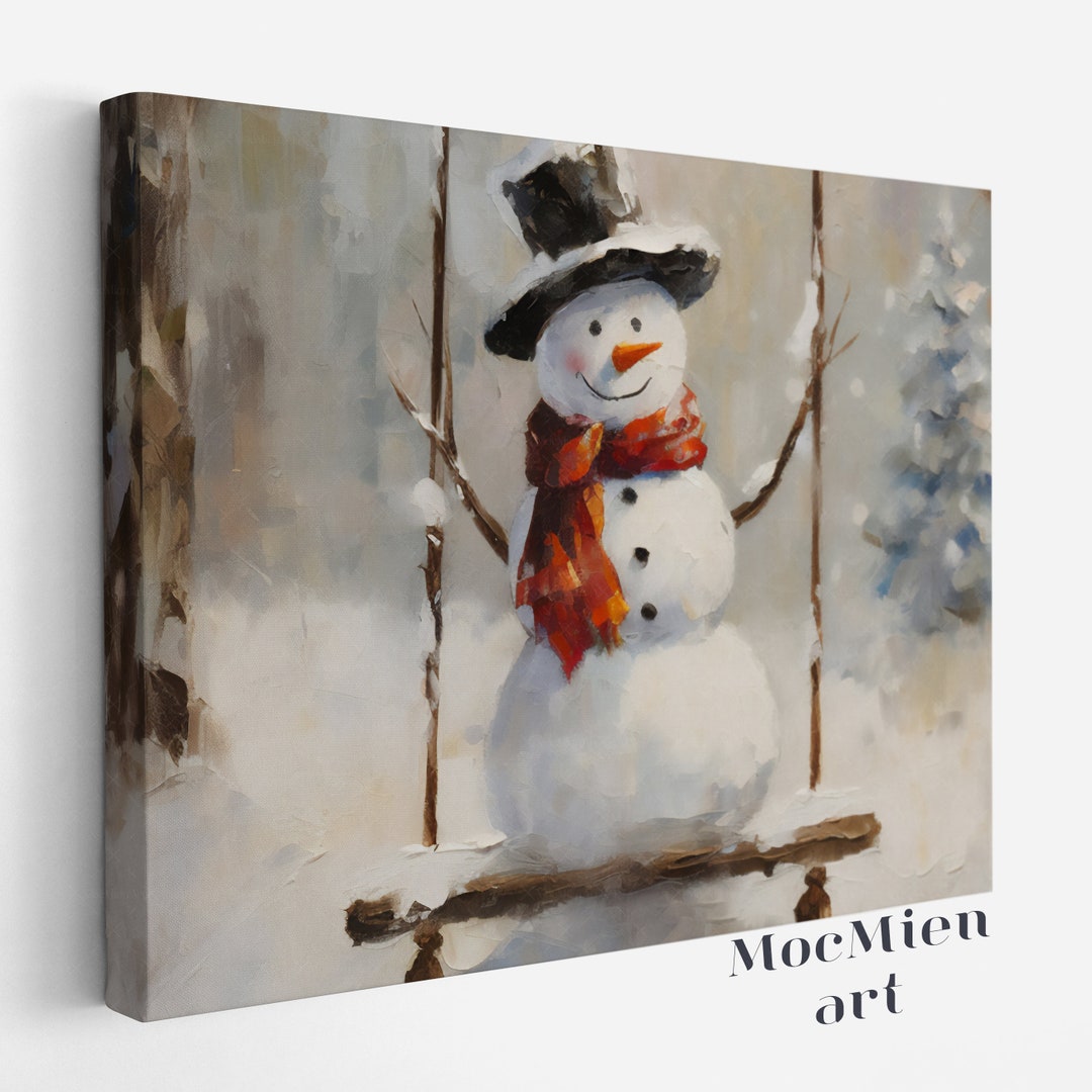 Nostalgia Snowman Canvas, Poster Vintage Christmas Wall Art Snowman on ...