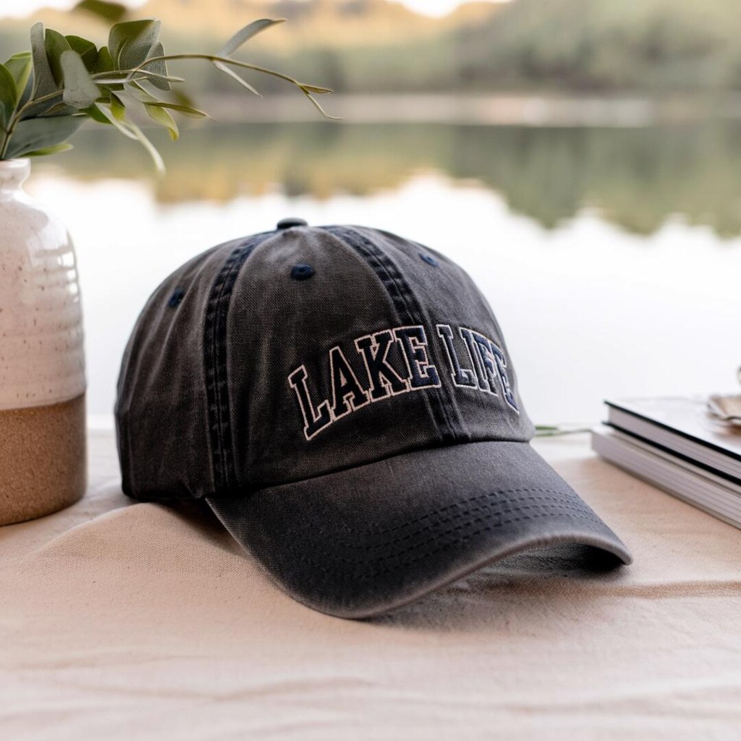 Embroidered Lake Life Washed Hat, Lake Cap, on the Lake Hat, Travel ...