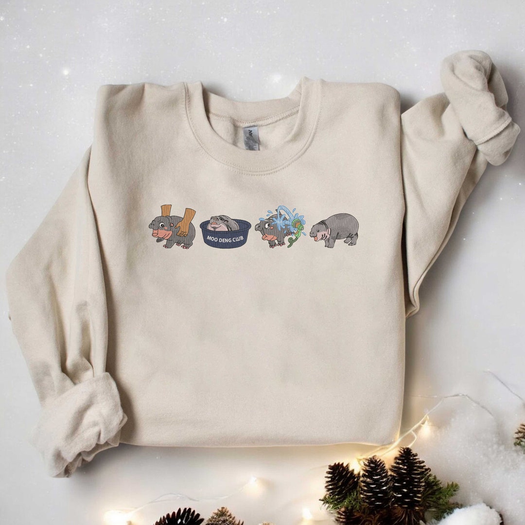 Embroidered Moo Deng Sweatshirt Moo Deng Fan Club Sweatshirt Baby Pygmy ...