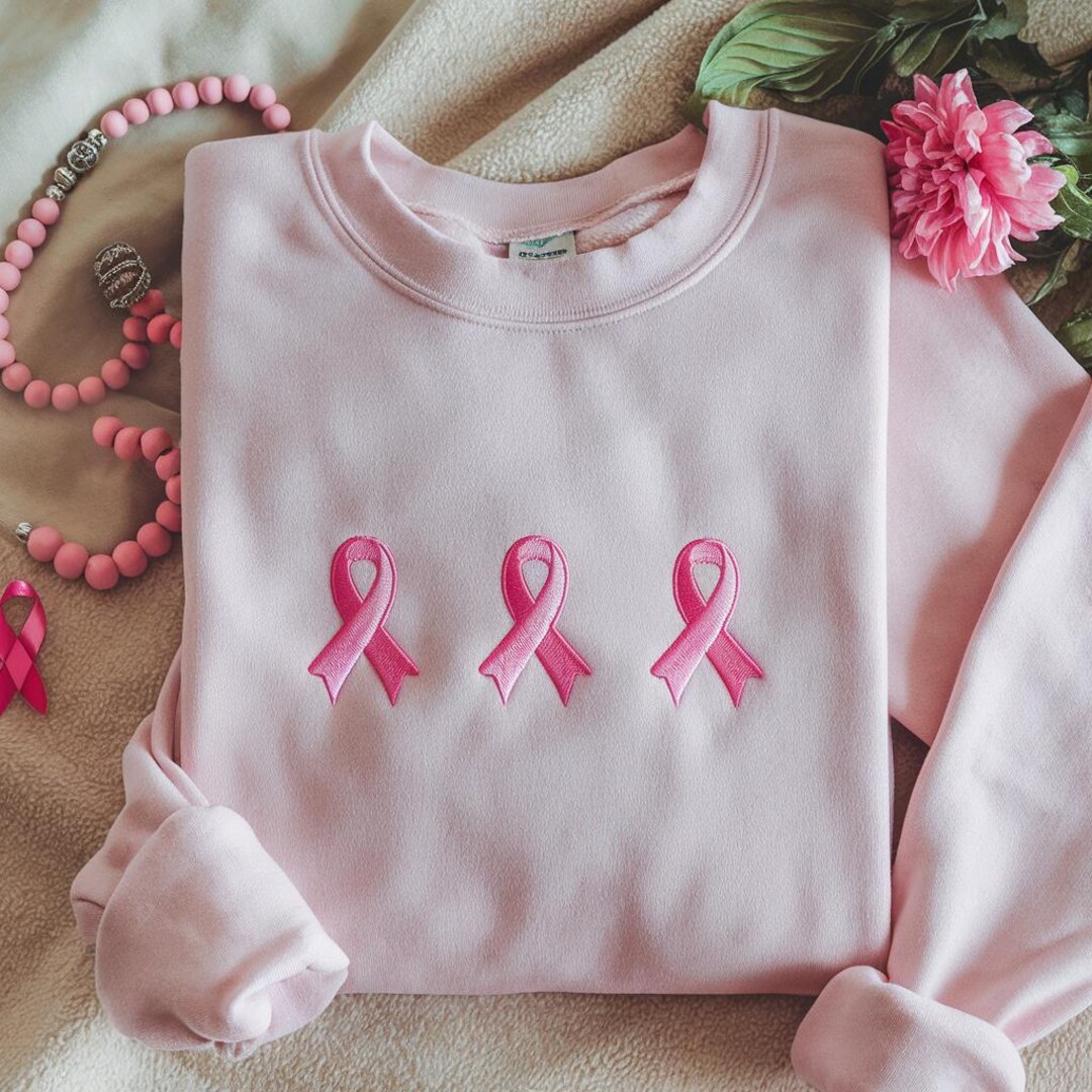 Embroidered Pink Ribbon Breast Cancer Awareness Sweatshirt, Breast ...