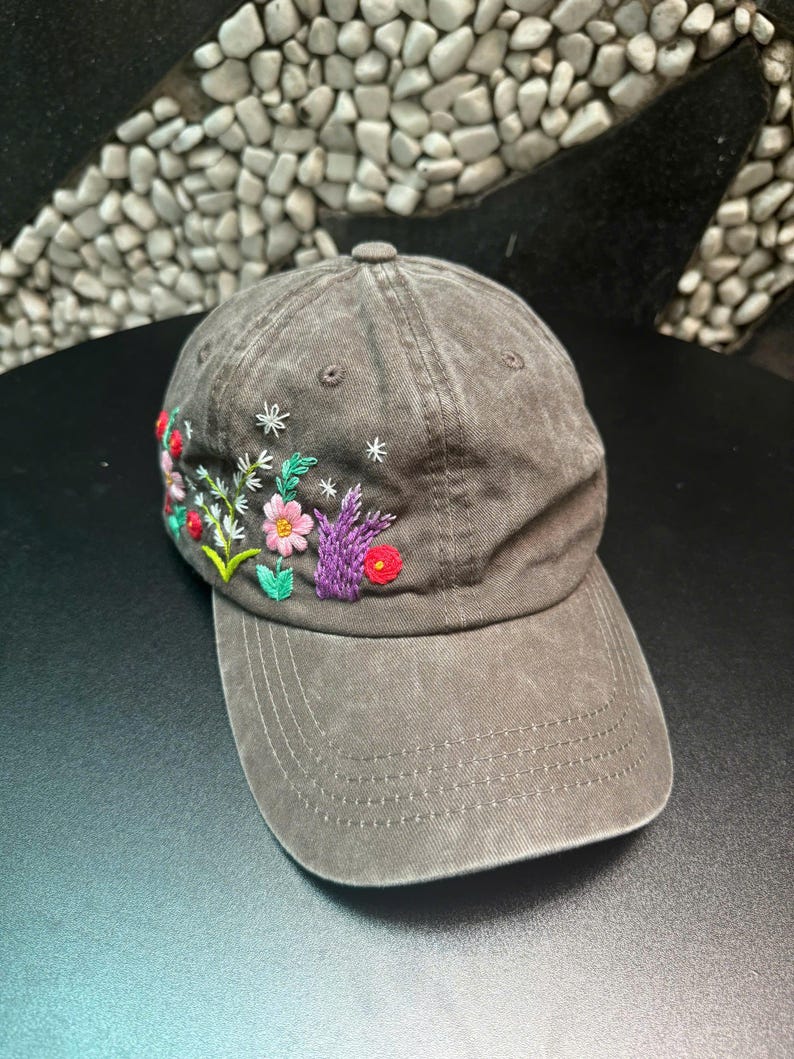 Hand Embroidery Flower Colorful Hat, Wildflowers Embroidered Hat ...