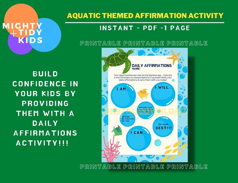 Aquatic Themed Affirmations Activity - Digital Download - Affirmations ...