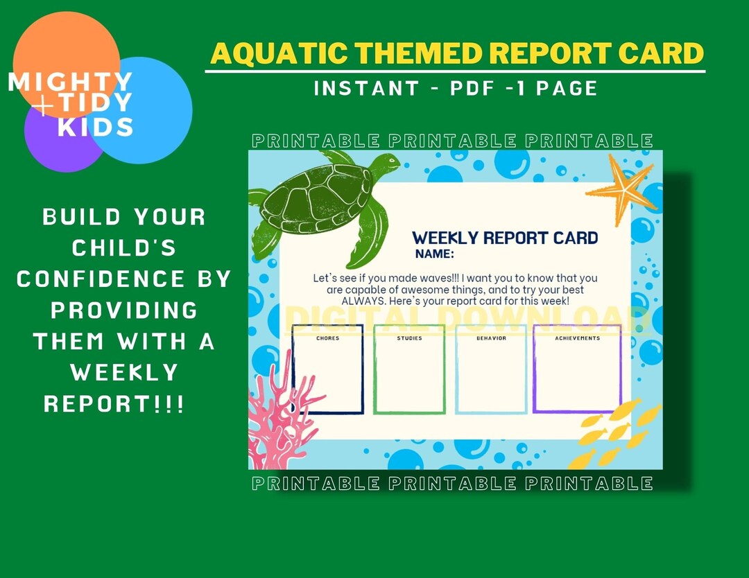 Aquatic Theme Report Card – Printable Child's Weekly Progress (PDF ...