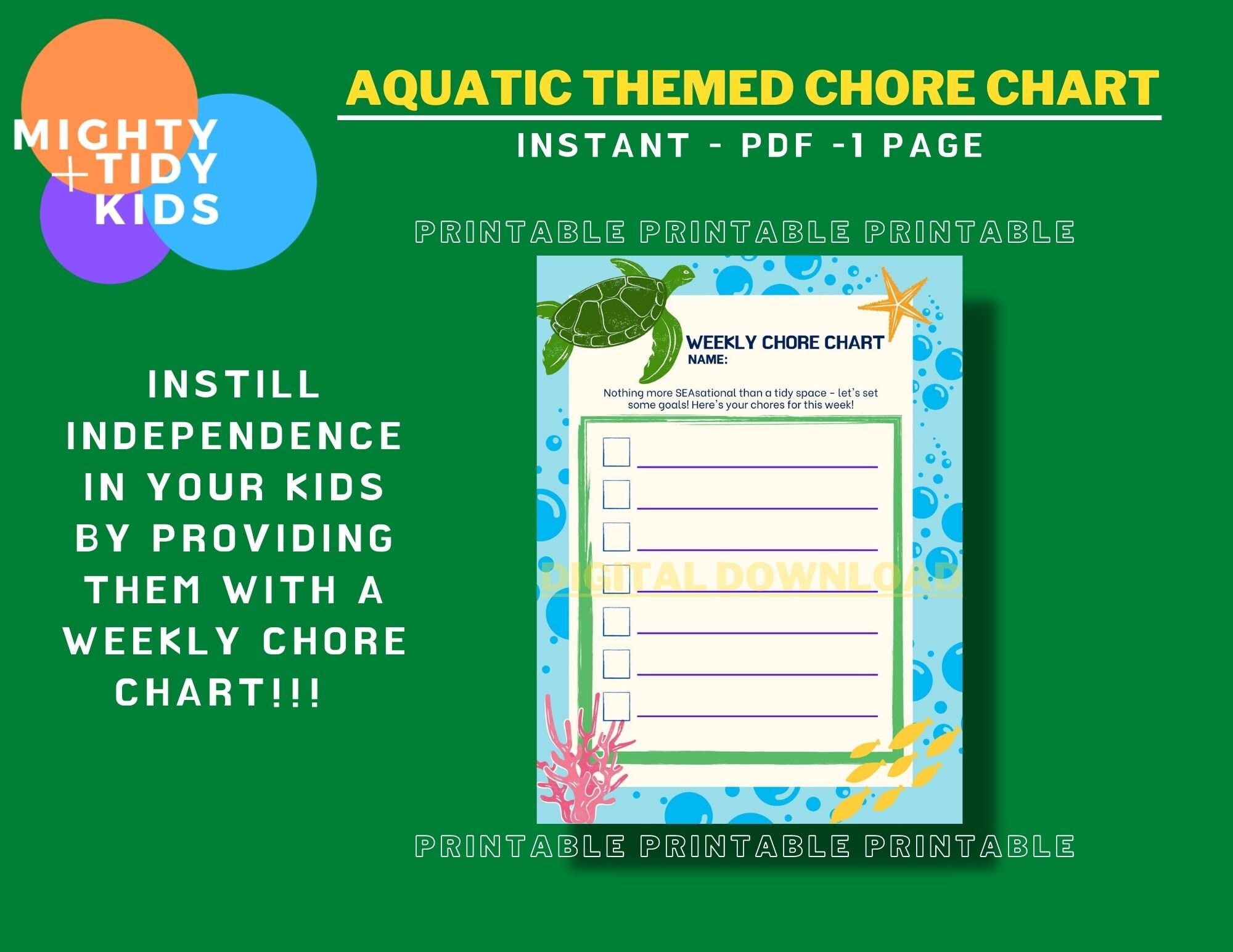 Aquatic Themed Chore Chart - Digital Download - Child's Chore Chart ...