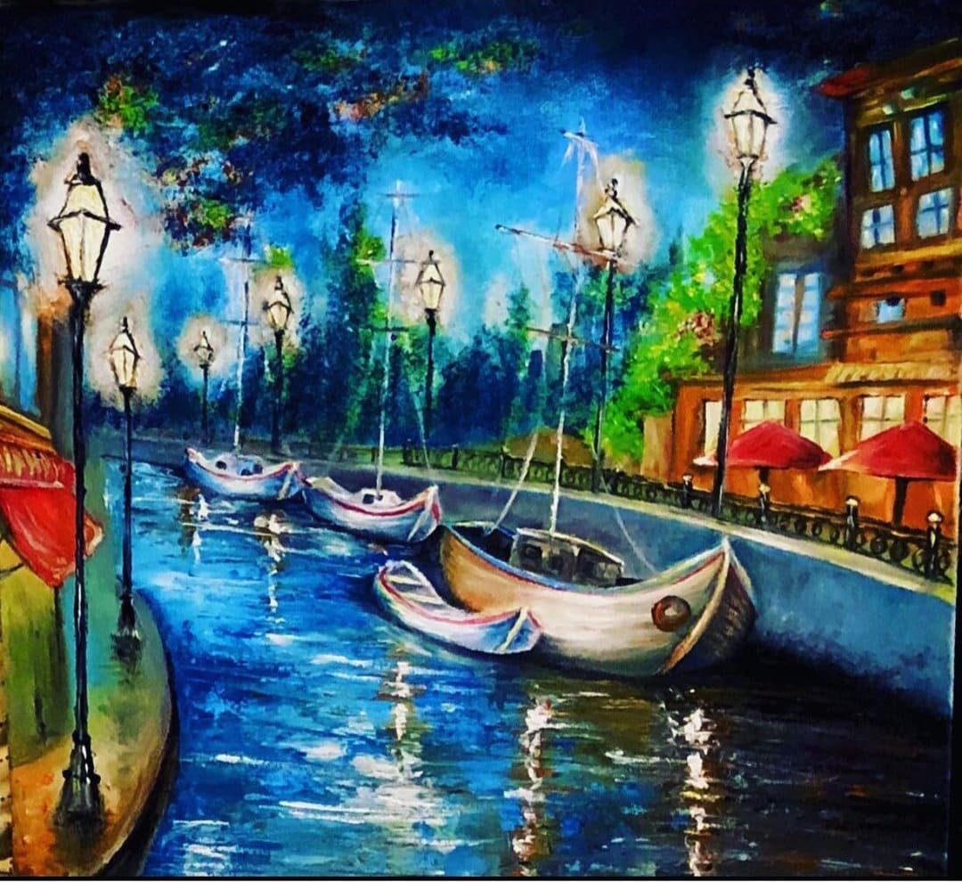 Oil Painting of Boats - Etsy