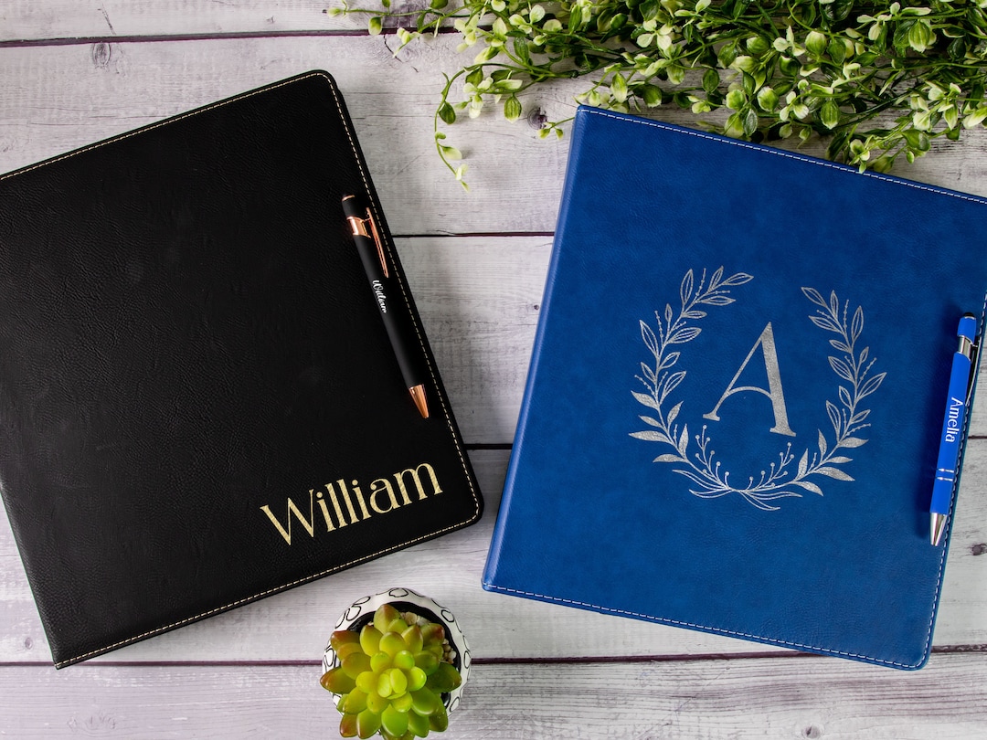 Custom Engraved Leather 3 Ring Binder Portfolio & Pen, Personalized 8.5 ...