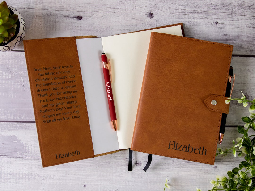 Custom Leather Notebook With Clasp and Pen Set, Personalized Engraved ...