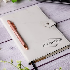 Custom Leather Notebook With Clasp and Pen Set, Personalized Engraved ...