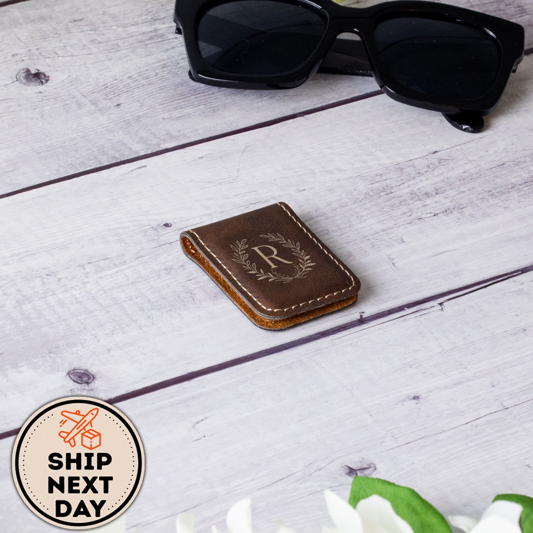 Personalized Engravable Leather Magnetic Money Clip for Men, Custom ...