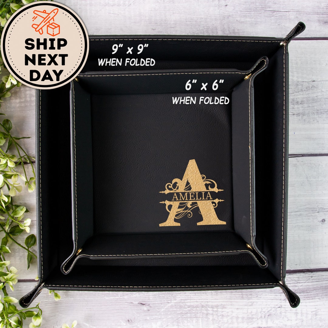 Personalized Catchall Leather Tray, Custom Engraved Leather Valet Tray ...