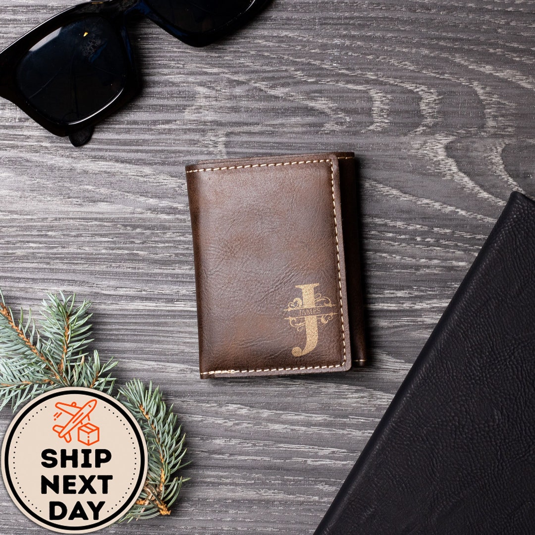 Personalized Engraved Minimalist Leather Trifold Wallet for Men, Custom ...