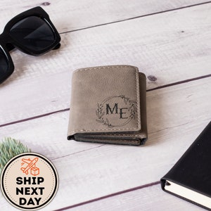Personalized Engraved Minimalist Leather Trifold Wallet for Men, Custom ...