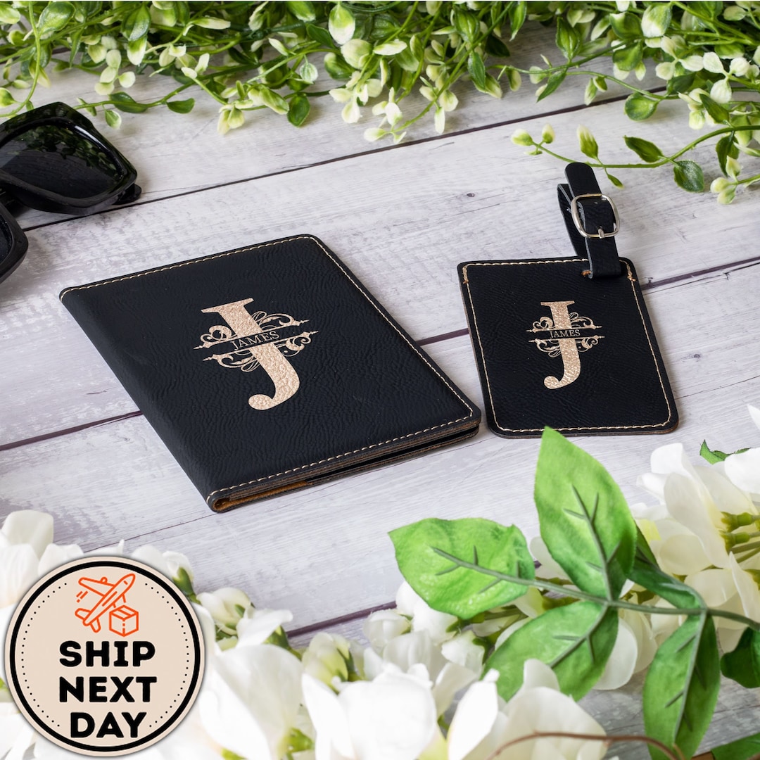 Personalized Monogram Leather Passport Cover and Luggage Tag Set ...