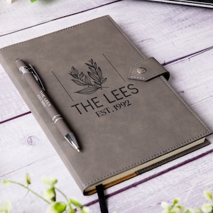 Custom Leather Notebook With Clasp and Pen Set, Personalized Engraved ...
