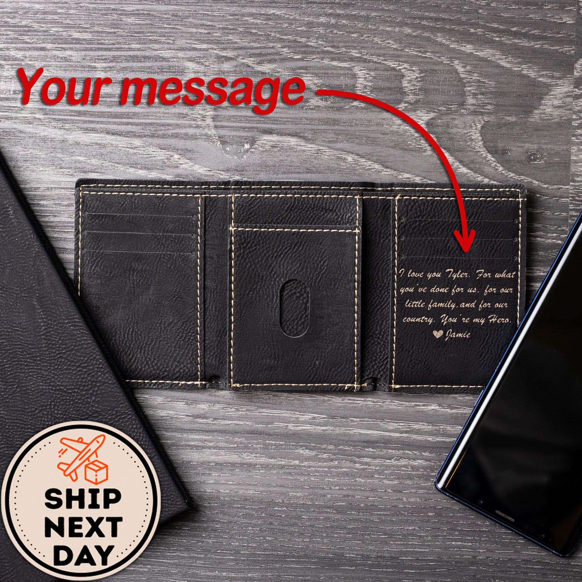 Personalized Engraved Minimalist Leather Trifold Wallet for Men, Custom ...