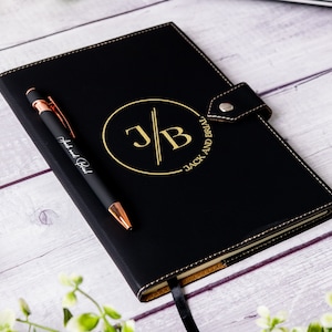 Custom Leather Notebook With Clasp and Pen Set, Personalized Engraved ...
