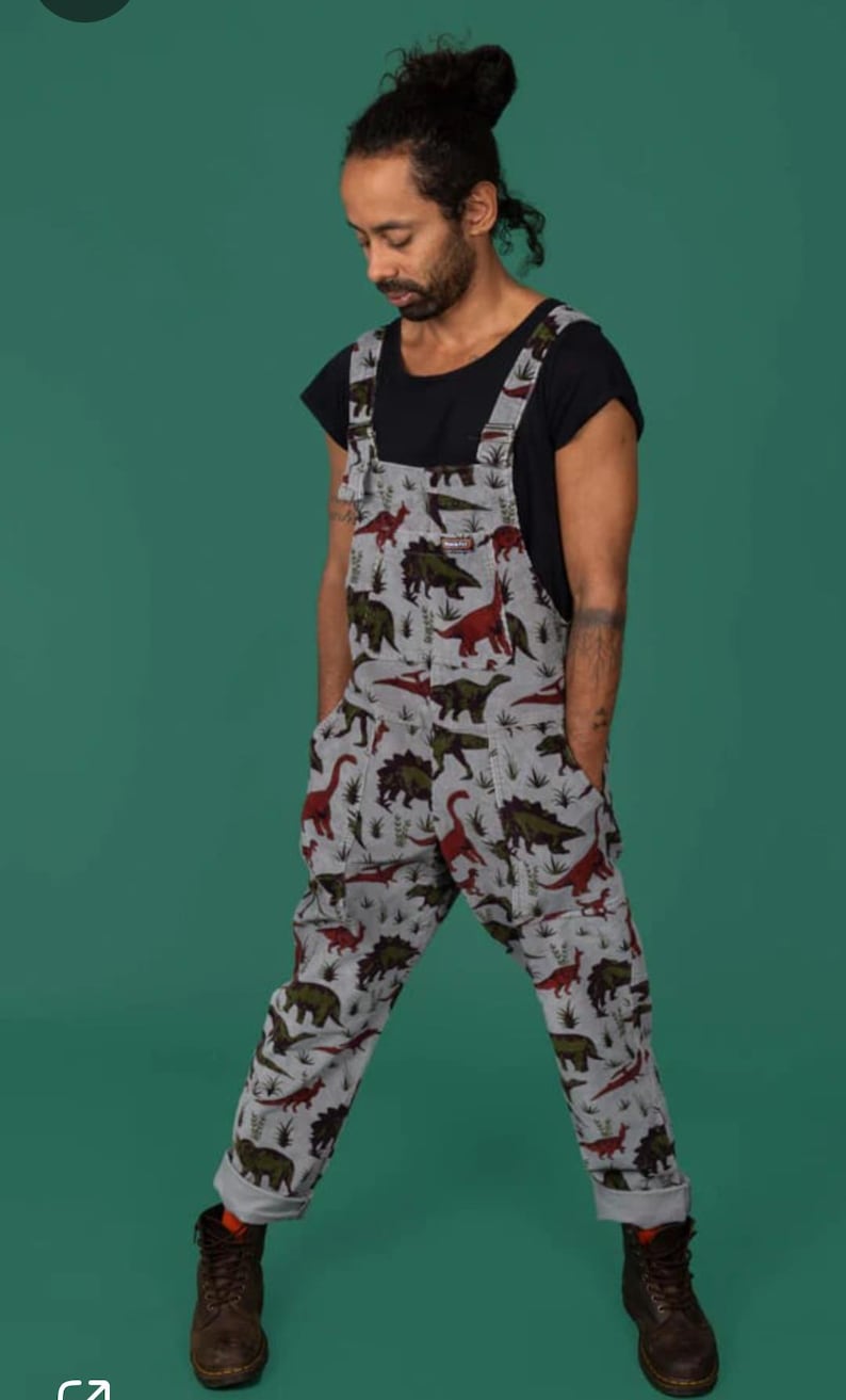 Run & Fly, Dungarees, Dinosaur Print, Corduroy, Grey, Unisex, Overalls ...