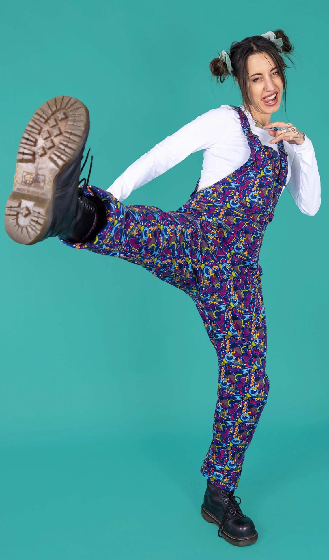 Run & Fly, Dungarees, Purple, 90's Arcade Print, Unisex, Overalls ...