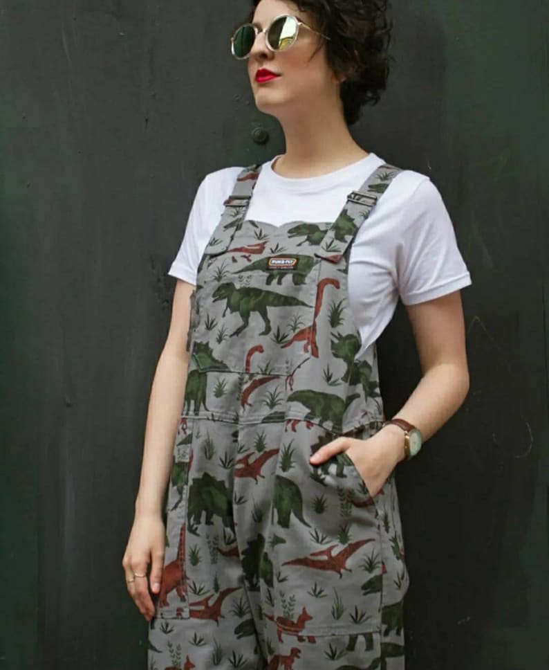 Run & Fly Dungarees Dinosaur Print Grey Unisex Overalls - Etsy