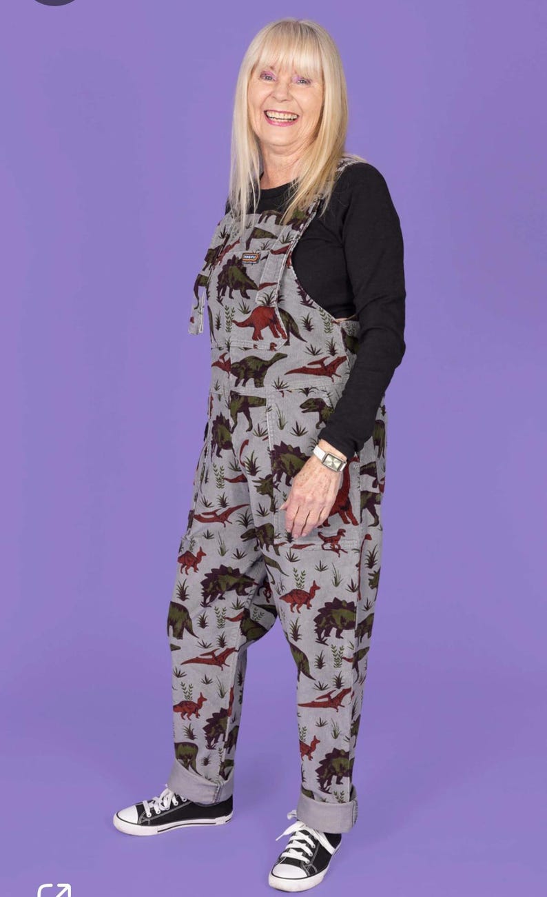 Run & Fly, Dungarees, Dinosaur Print, Corduroy, Grey, Unisex, Overalls ...