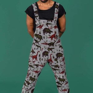 Run & Fly, Dungarees, Dinosaur Print, Corduroy, Grey, Unisex, Overalls ...