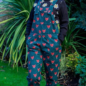 Run & Fly, Dungarees, Fox Print, Corduroy, Green, Unisex, Overalls ...